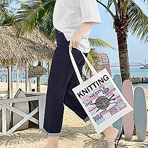 LEVLO Sewing Knitting Canvas Tote Bag Knitting Gift For Knitter Crochet Shoulder Bag For Crochet Lovers (Knitting Tote)