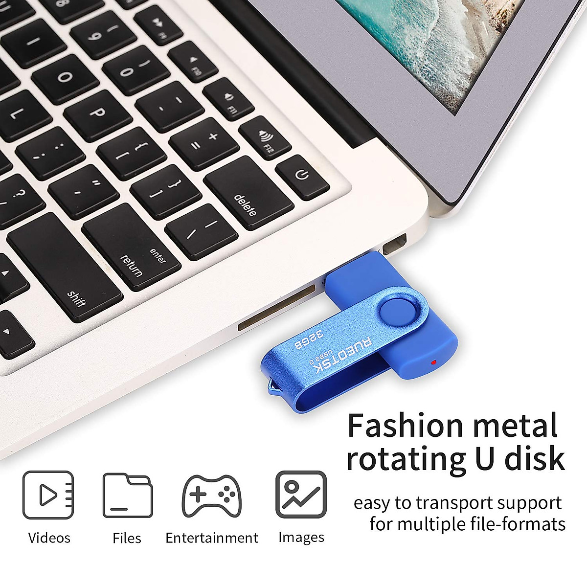 RUEOTSK USB Flash Drive 2 Pack 32GB Rotatable USB 2.0 Pen Drive Flash Memory Drive (Blue Black) (XZ-2PCS-32G-002)