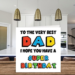Fun Birthday Cards for Dad - Super Birthday - Happy Birthday Card for Dad from Son Daughter, Father Video Game Birthday Gifts, 5.7 x 5.7 Inch Gamer Birthday Greeting Cards for Daddy Papa