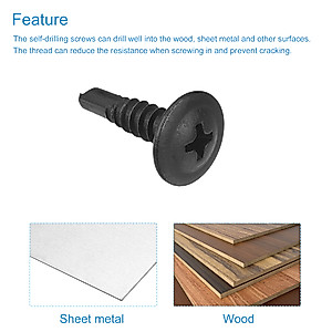 uxcell Phillips Head Self Tapping Screws, #8 x 5/8" Carbon Steel Self Drilling Sheet Metal Screw Black 500pcs