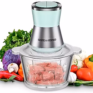 Electric Food Processor, REDMOND 8-cup Food Chopper with Garlic Peeler for Meat, Onion, Vegetable, 2L High Capacity Glass Bowl with 2 Speed, 350W Motor and 4-S Shape Stainless Steel Blades, Green