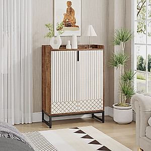 Tribesigns Modern Shoe Cabinet for Entryway, 25 Pairs Shoe Cabinet with Doors, Wood 5-Tier Shoe Organizer, Freestanding Brown Shoe Storage Cabinets with Black Metal Frame for Bedroom Living Room