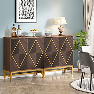 Tribesigns Sideboard Buffet Cabinet Set of 2, 59 Inch Kitchen Sideboard Cabinet with Doors and Adjustable Shelves, Coffee Bar Cabinet Storage Cabinet for Dining Room, Living Room, Dark Brown