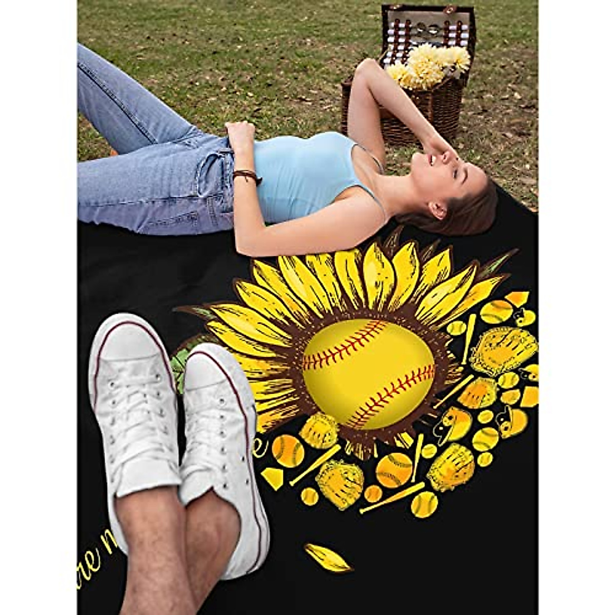 Makutadanti You are My Sunshine Softball Sunflower Blanket for All Season Premium Lightweight Throw for Bed Soft Warm Sofa Blanket Camping and Picnic 80"x60" for Audlt