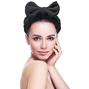 Senkary 4 Pack Bow Makeup Headband Microfiber Spa Headbands Towel Headband Soft Puffy Washing Face Headband for Women Girls Shower Bath Skincare (White, Blue, Black, Dark Grey)