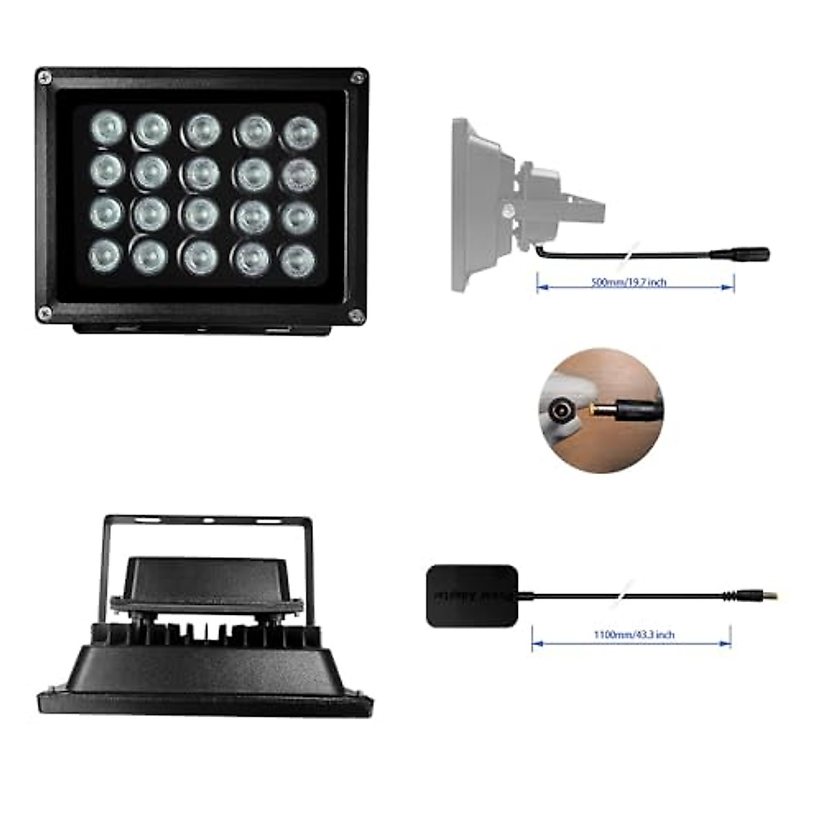 JCHENG SECURITY JC 210ft Infrared Illuminator, 20 LEDs 90 Degree Wide Angle IR Illuminator for Night Vision,Waterproof LED Infrared Flood Light Black