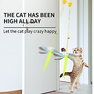 ALXK Indoor Teaser Cat Toy Interactive Dragonfly Retractable Self-Amused Toys - 2 Pieces Cat Toys with Sticky Non-Marking Hooks Keep Cats in a Good Mood All Day, 5.9*8.3*1.6