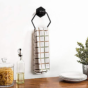 MyGift Wall Mounted Matte Black Rustic Pipe and Metal Wire Hexagonal Bathroom Hand Towel Holder Ring
