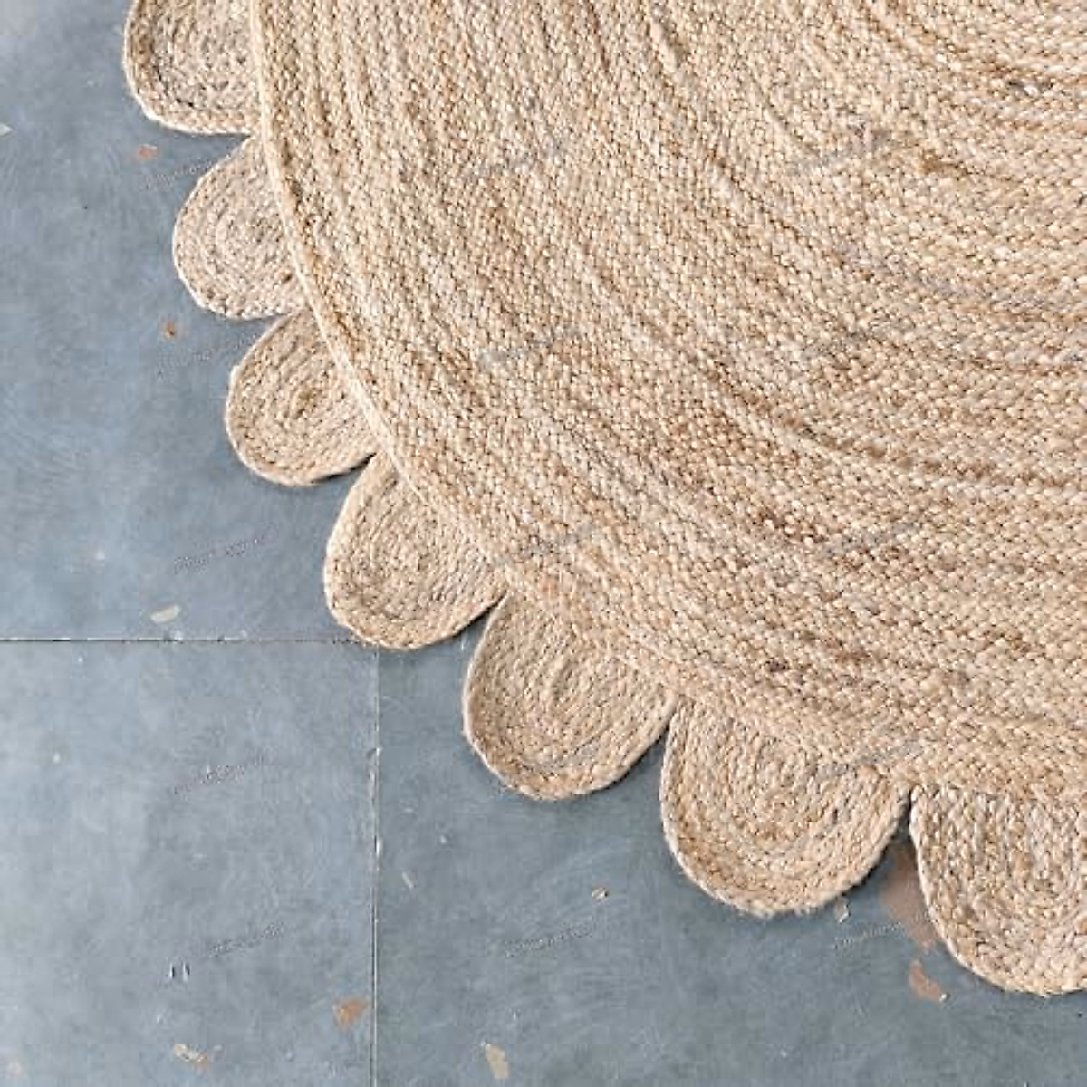 Generic 4X4, 5X5, 6X6,Feet Natural Jute Scallop Round Rug, Floor Scalloped Edge Rug Braided Boho Eco Large Circular Handmade Area Rugs (Natural, 6X6 Ft Round Rug)