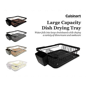 Cuisinart Wire Dish Drying Rack and Tray Set – 3 Piece Set Includes Wire Dish Drying Rack, Utensil Caddy, and Draining Board – Measures 19 x 12.75 x 4.25 Inches – Matte Black/Matte Black Wire