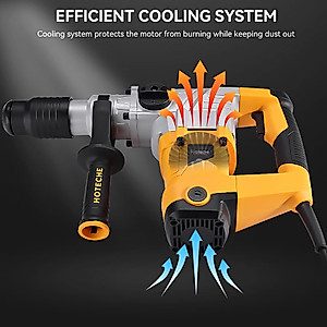 Hoteche 1-9/16-Inch SDS Max Rotary Hammer Drill - 12.5A 3 Funtions Heavy Duty Demolition Hammer for Concrete Drilling with Drill Bit, Chisel and Carrying Case