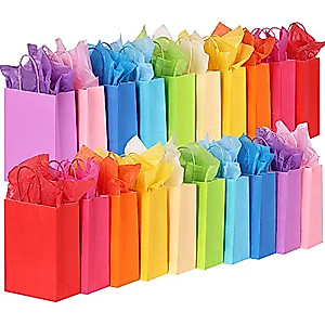 TOMNK 50pcs Small Gift Bags with 50 Tissues Papers 10 Colors Party Favor Bags with Handles, Small Size Rainbow Gift Bags for Christmas Day, Wedding, Baby Shower, Birthday, Party Supplies and Gifts