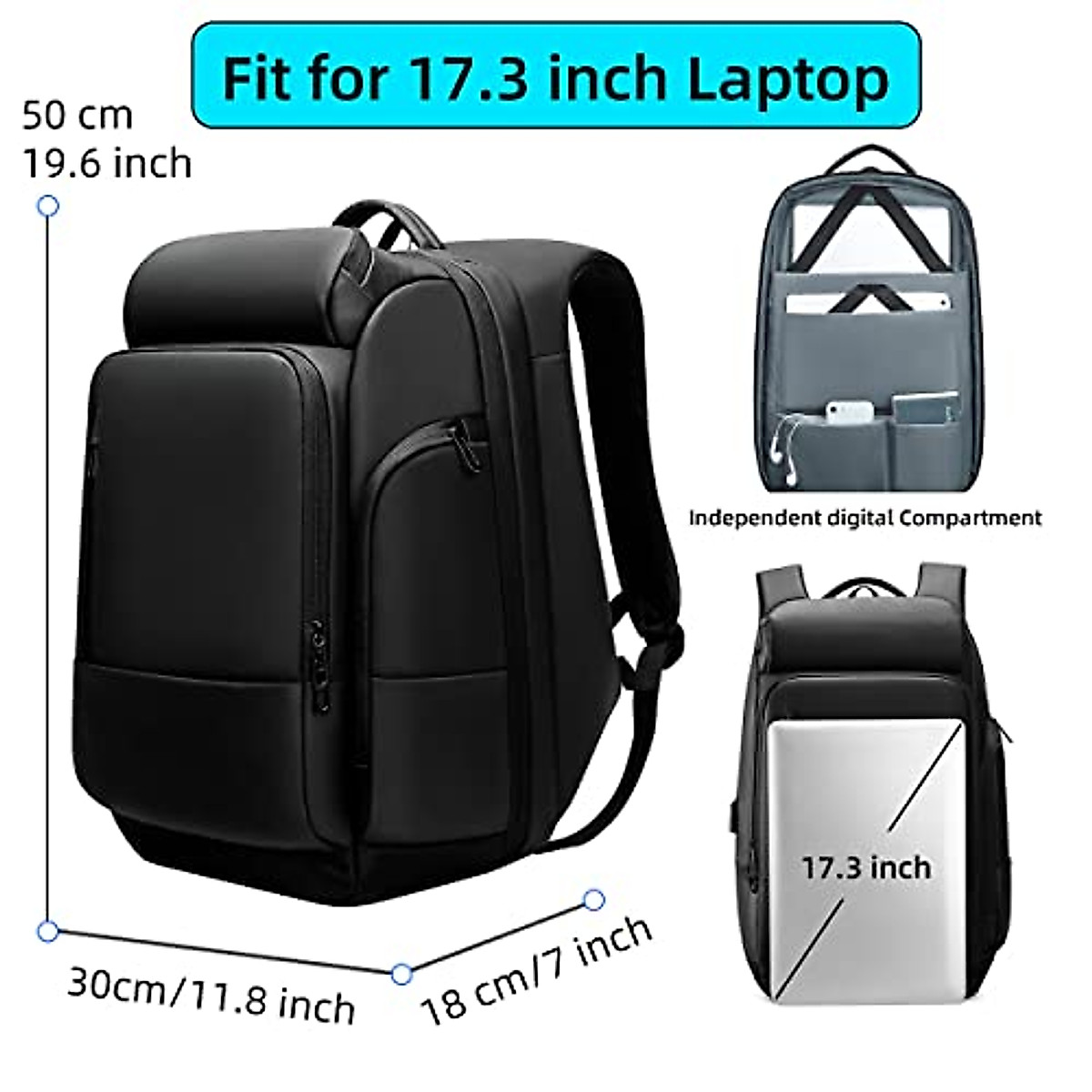 GYakeog Backpack for Traveling on Airplane, Travel Backpack for Men Women 17.3 inch Laptop Backpack large Travel Backpacks Carry on Work Backpack Waterproof Charge Antitheft Black