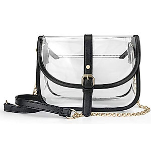 Clear Saddle Cross Body Bag Women Chain Shoulder Handbag Purse (Black)