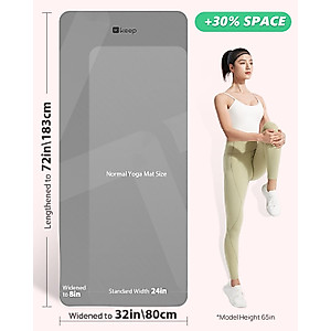KEEP Non-Slip Large Yoga Mat,Extra Long and Wide Exercise & Fitness Mat( 72"Lx32"Wx7mm Thick) with Free Carrying Strap, Pilates & Home Workout, Classic Grey