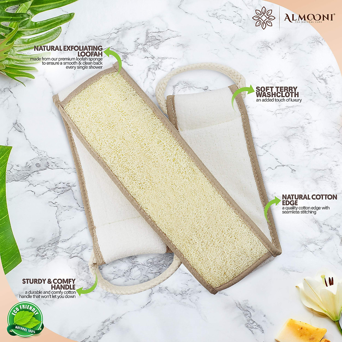 Premium Exfoliating Loofah Pad Body Scrubber, Back Scrubber and Facial Loofah Bundle, Made with Natural Egyptian Loofah Sponge That Gets You Clean, Not Just Spreading Soap