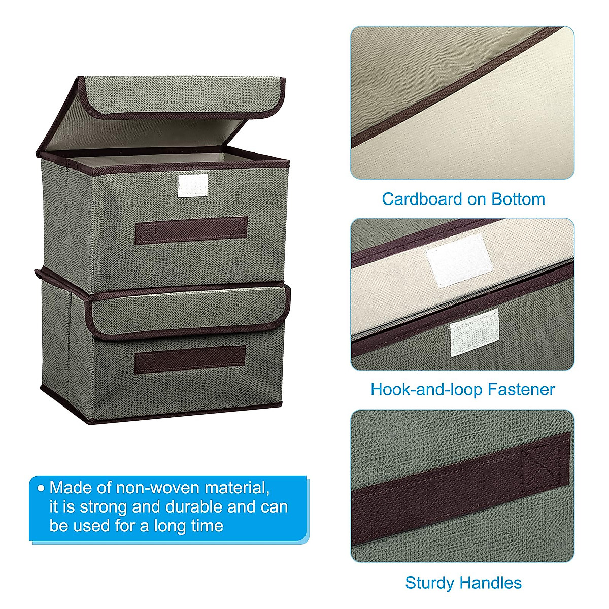 PATIKIL Fabric Collapsible Storage Bin 10.2 x 7.5 x 6.3 Inch, 2 Pcs Foldable Storage Box Cube with Lids and Handle Organizer Container for Home Bedroom Closet Clothes, Grey