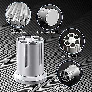 SANZIE Revolver For Six Set Pen Holder Metal Pencil Holder for Desk Aluminum Pencil Stand Desktop Office Supplies Gentleman Pen Organizer(Silver)