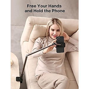 JSAUX Phone Holder for Desk and Bed Compatible with iPhone 15 14 13 12 Overhead Phone Mount Gooseneck Phone Stand Flexible 360 Lazy Long Arm Clamp Clip for Table Bedside [1-Pack, Black]