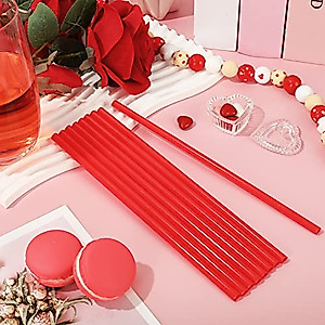 Whaline 100Pcs Valentine's Day Plastic Straws Heart Shape Red Drinking Straws Sweet Disposable Coffee Milk Straws Individually Wrapped Straws for Wedding Bridal Shower Birthday Party Supplies