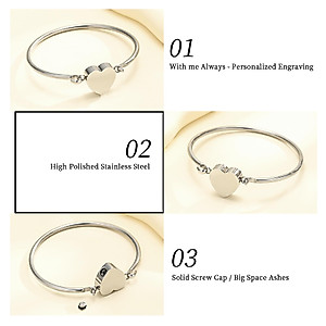 Oinsi Heart Urn Bracelet for Ashes, Cremation Jewelry Leather Bracelets for Ashes for Men Women Memorial Ashes Bracelet with Filling Kits(Silver)