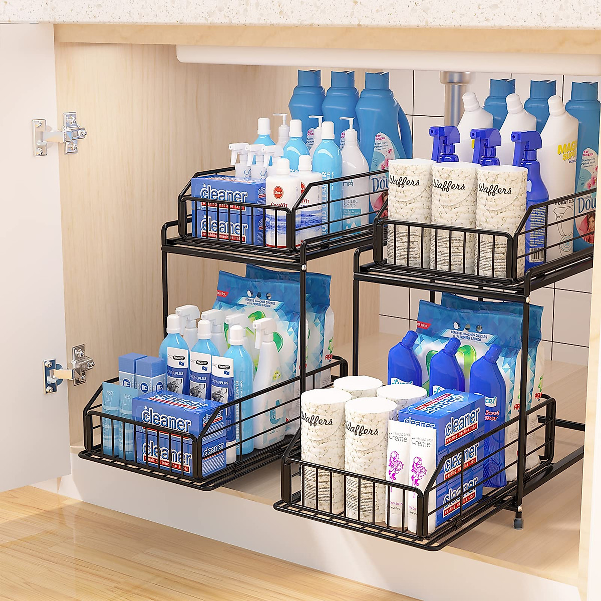 NUTSAAKK Under Sink Organizers and Storage, Kitchen Cabinet Organizer with Sliding Drawer, Upgraded Bathroom Organizer Under Sink, 2 Tier kitchen sink organizer, for Cabinets, Bathroom, Kitchen, Black