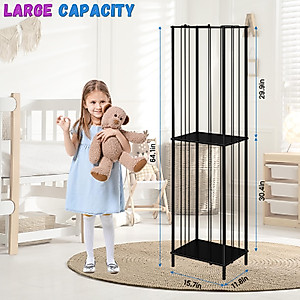 OYEAL Stuffed Animal Storage Zoo 64'' Kids Toy Ball Storage Organizer Metal Plushies Toy Storage Holder with Elastic Rope and Shelf for Playroom Birthday Gift for Bedroom Nursery, Black