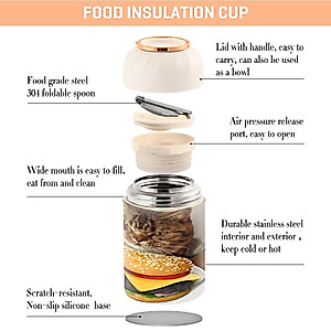 CUPADA Cat Lunch Funny Food Jar, Mouse Burger Insulated Hot Food Jars Vacuum 17OZ with Folding Spoon for Work Trip Picnic Camping