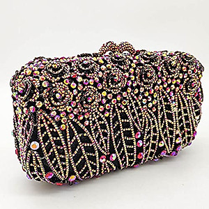 Boutique De FGG Dazzling Crystal Flower Clutch for Women Evening Minaudiere Bags Wedding Party Purses and Handbags (Small, Fuchsia with Iridescent)