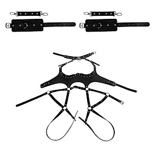 Waist Garter belt Punk Full body harness for women Photography Dance Rock Halloween Leather cage Chest strap set (Black)