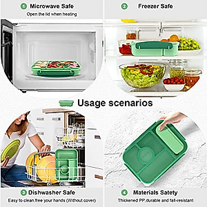 Amathley Bento box adult lunch box,lunch box kids,lunch containers for Adults/Kids/Toddler,5 Compartments bento Lunch box for kids with Sauce Vontainers,Microwave & Dishwasher & Freezer Safe, BPA Free(Green)
