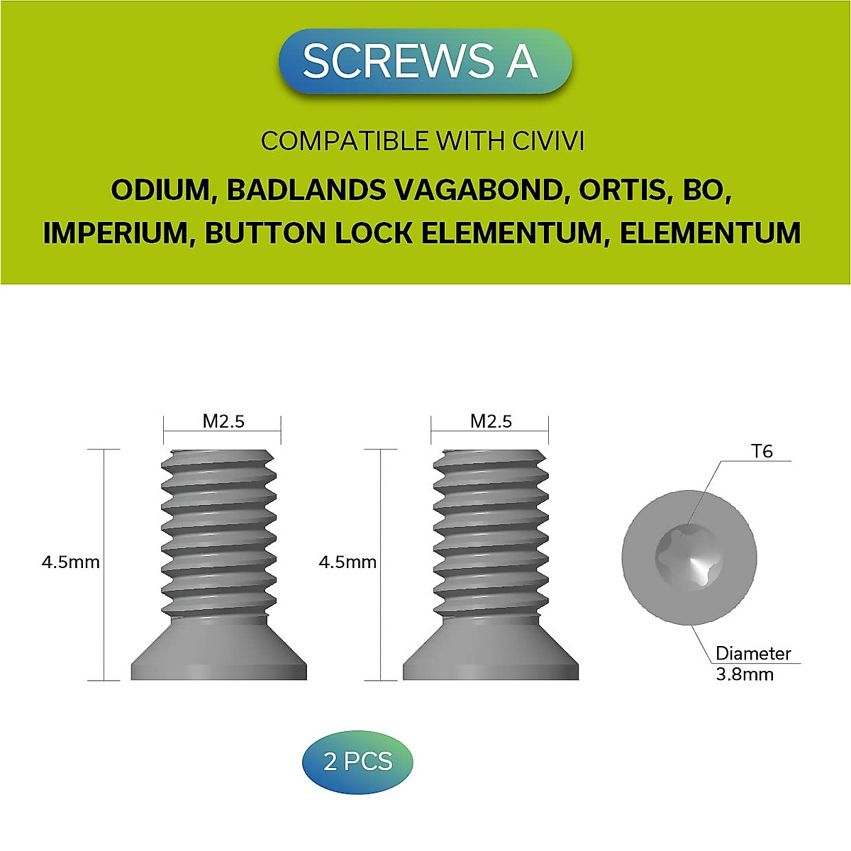 CIVIVI Stainless Steel Pocket Clip Screws CA-12B (Black)