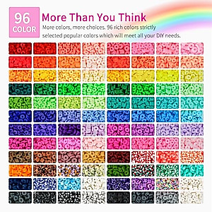 Paodey 16,000pcs Clay Beads Bracelet Making Kit 96 Colors, 900pcs Letter Beads, 100pcs Number Beads, Gold Silver Spacer Beads for Friendship Bracelets Jewelry, 6 Boxes Polymer Heishi Beads