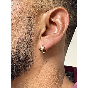 Small 14K Gold Huggie Hinged Hoop Earrings .50 Inch (13mm) (5mm Wide) (Yellow)