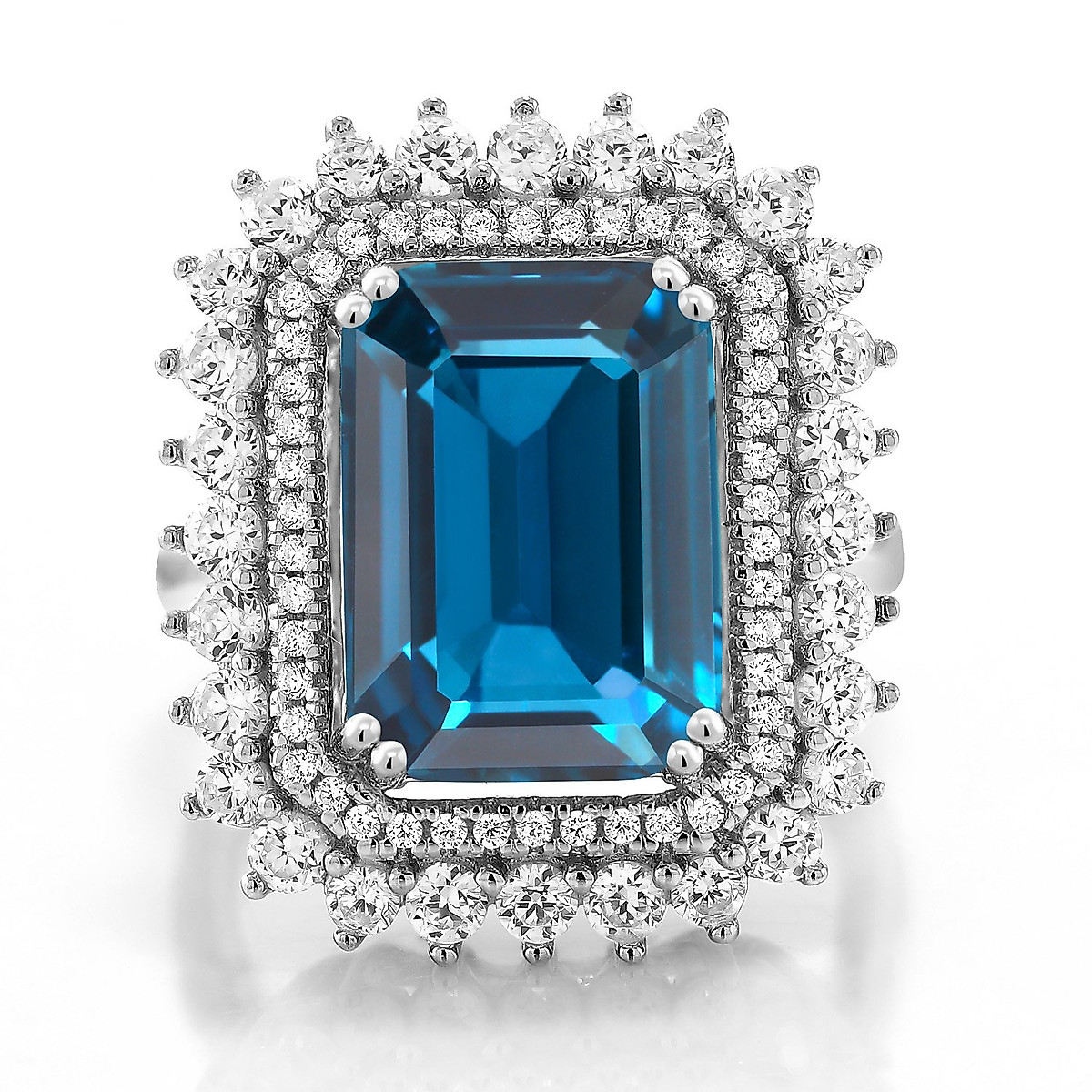 Gem Stone King 925 Sterling Silver London Blue Topaz Ring For Women (10.10 Cttw, Emerald Cut 14X10MM, Gemstone Birthstone, Available In Size 5, 6, 7, 8, 9)