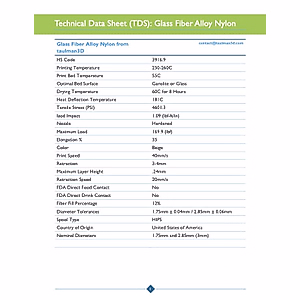 taulman3D Glass Fiber Alloy Nylon 1.75mm 3D Printer Filament Consumable, GF-Polyamide (PA) 1kg Spool (2.2lbs)