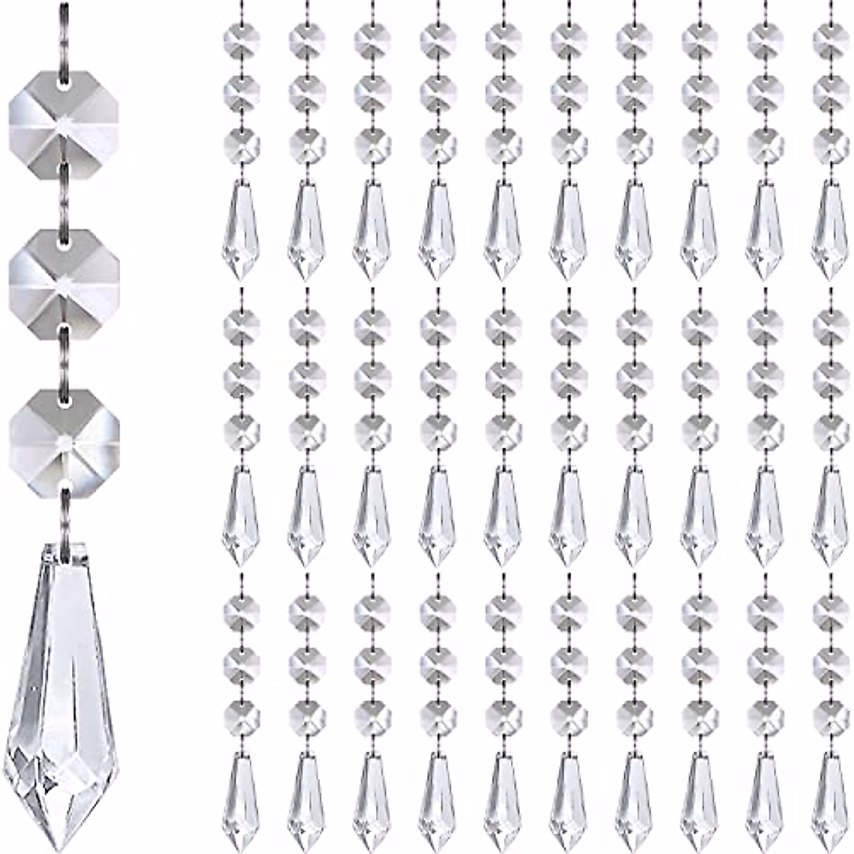 Jishi Hanging Crystals 30-Pack Centerpieces Decorations Garland Chandelier Crystal Beads Strings, Clear Acrylic Icicle Christmas Decor Clearance Tree Ornaments, Dangle Prisms Diamond Gem Jewel Strands
