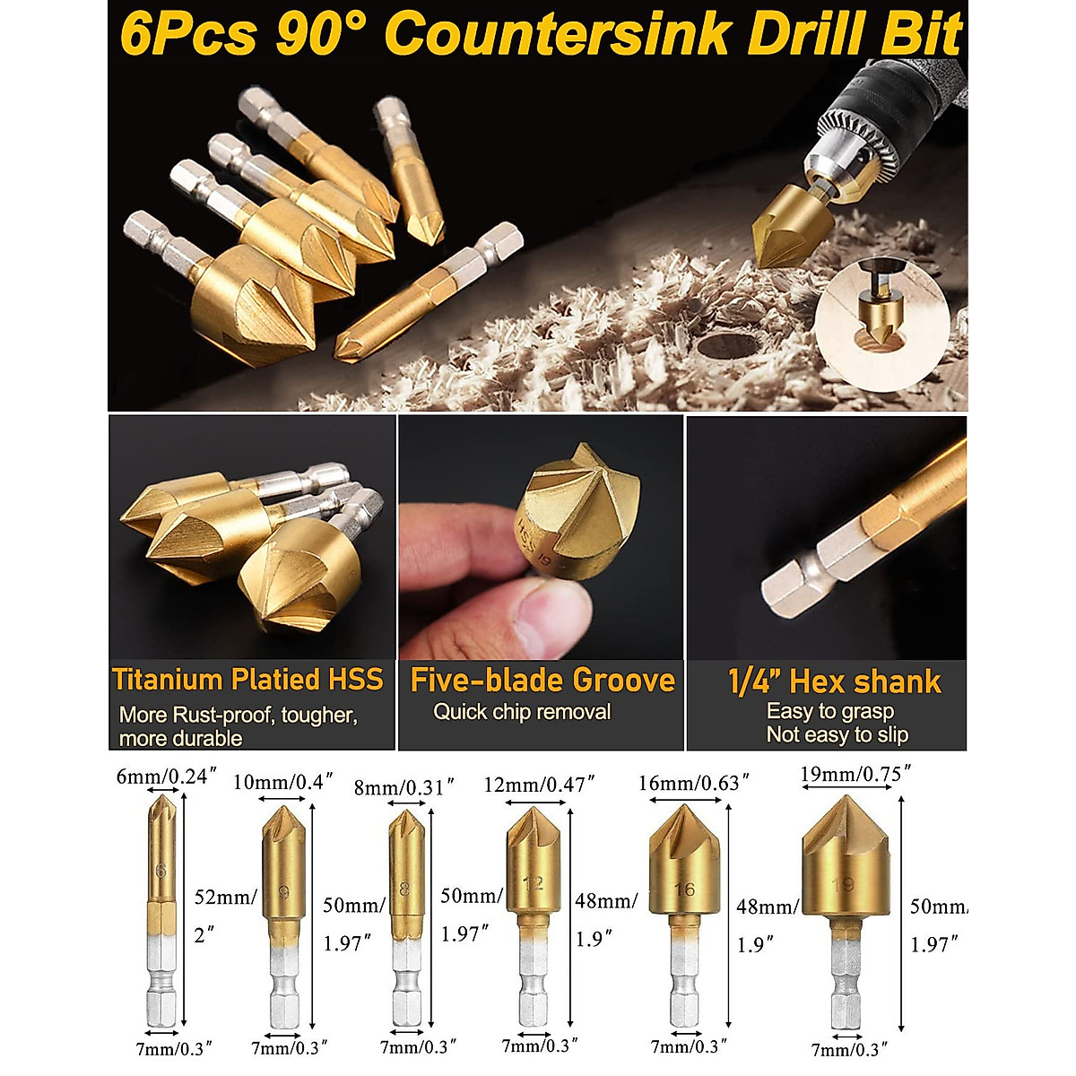 28 Pack Woodworking Chamfer Drilling Tools with a Case, Rocaris Including 6 Countersink, 5 Metric Step Drill Bit, 7 Counter Sinker Drill Bit Set with L-Wrench, 8 Wood Plug Cutter