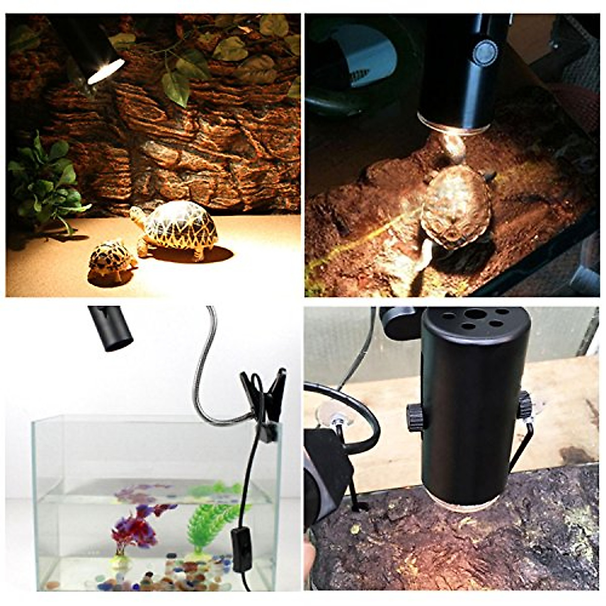 Aomryom 2 Pack Reptile UVA/UVB Heat Lamp Fixture with 3-pcs of 50W Heat Bulbs, Upgraded Lengthened Adjustable Stand & Socket, for Lizard Turtle Turtoise Snake Aquarium Habitat Heat Lamps & Light Bulbs