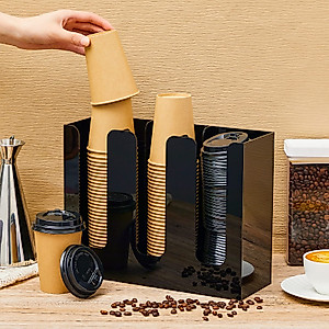 Mumufy 2 Pack 3 Compartments Acrylic Cup Storage Organizer Coffee Cup Dispenser Organizer Disposable Coffee Cup Holder Coffee Organizer Station Paper Cup Lid Sleeve Holder for Restaurant (Black)