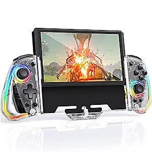 Switch Controller for Nintendo Switch/OLED, One-Piece Switch Pro Controllers Replacement for Joycon, Handheld Switch Grip Remote with 8 RGB Colors, Adjustable TURBO, Dual Motor Vibration, Back Button
