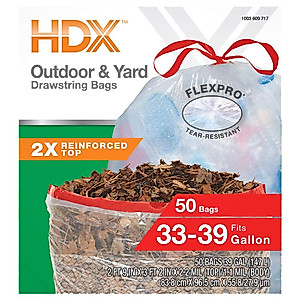 HDX FlexPro 33 Gal. - 39 Gal. Clear Drawstring Outdoor and Yard Trash Bags (50-Count)