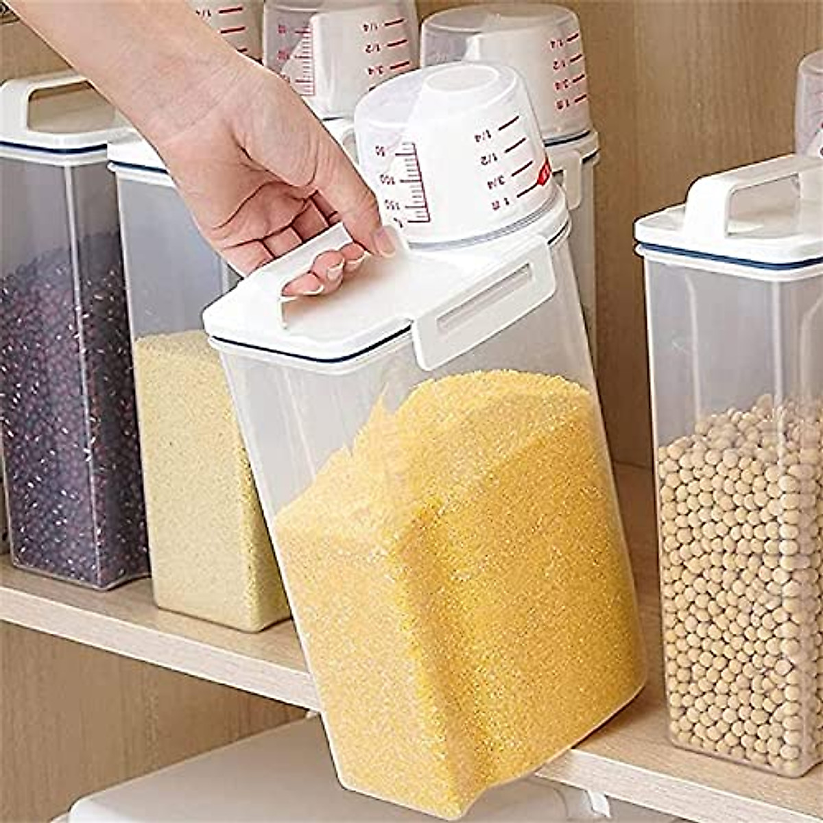 MBETA Cereal Container Storage Bucket,Household Food Container Cereal Storage Box With Airtight Design Measuring Cup Pouring Spout,For Oatmeal,Cereal,Muesli,Noodles,Flour Storage.