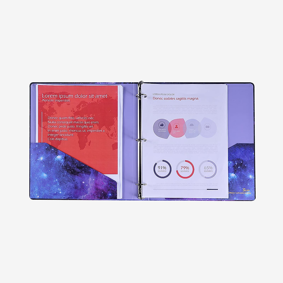 SUIN 1-inch 3 Ring-Binder with Pockets 1'' Round Ring Binders for School Holds US Letter Size 8.5'' x 11'' 200 Sheets for Office/Home/Back to School/Campus, 2 Pack