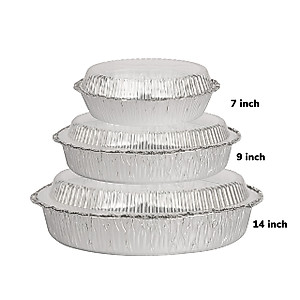 PARTY BARGAINS 9-Inch Round Heavy Duty Disposable Aluminum Pans - 40 Pack (Set with Plastic Lids) - For Baking, Roasting, BBQ, Perfect for Kitchen, Takeout Food, Catering, Picnic, Camping (Max 240°C)