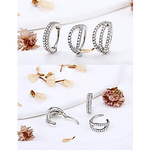 Ftovosyo 16G Conch Piercing Jewelry Surgical Steel Conch Hoop Earring Double Row Diamonds Helix Piercing Jewelry Conch Earrings for Women Lip Labret Rings Hoop Silver-tone