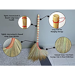 Generic Handmade Grass Thai Broom Extra Thick Bristle Brush Head Traditional Asian Whisk Sweeper Broomcorn Plus 100 Percent Cotton Dust Cover, 40 x 18 x 1.5 inch, Red