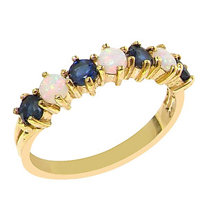 LetsBuyGold 10k Yellow Gold Real Genuine Opal & Sapphire Womans Eternity Band Ring - Size 10