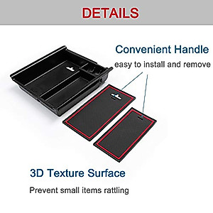 JDMCAR Compatible with Center Console Organizer 2023 Toyota Tacoma Accessories 2022 2021 2020 2019 2018 2017 2016,Tacoma Insert ABS Black Materials Tray - (Red Trim)