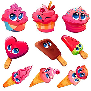 FaCraft 216PCS Valentine's Day Stickers for Kids,Sweet Cupcake Ice Cream Dessert Stickers Funny Valentines Day Labels Sticker for Envelopes Cards Scrapbooking Valentine's Decorations